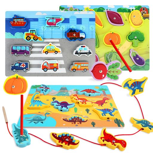 木製おもちゃ:あたたかみを感じられる木製タイプです。丁寧な作りがメリットで、長く使えます。様々な遊び方を持っているおもちゃで、初めての木製おもちゃを購入する方におすすめです。6歳以上 セット内容:野菜・乗り物・恐竜をモチーフとしたブロックが...