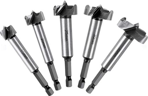 【豊富な種類】:梱包に15mm/20m m/25mm/30mm/35mm5本ドリルがあり、6.35mm六角軸、穴のサイズによって、ビットを選択して利用可能です。木材や竹の止まり穴加工・重ね穴あけに最適なボアビットセットです。※さび止め防止の...