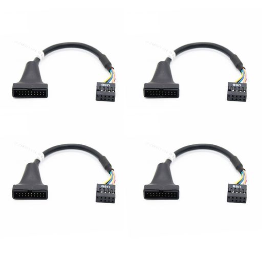 【製品内容】:シャーシアダプタケーブルは約10cmで、4本入っています。マザーボードとシャーシのフロントUSBインターフェースを接続するための専用アダプタケーブルです。主な機能は、マザーボード上の20ピンUSB3.0インターフェースを9ピン...
