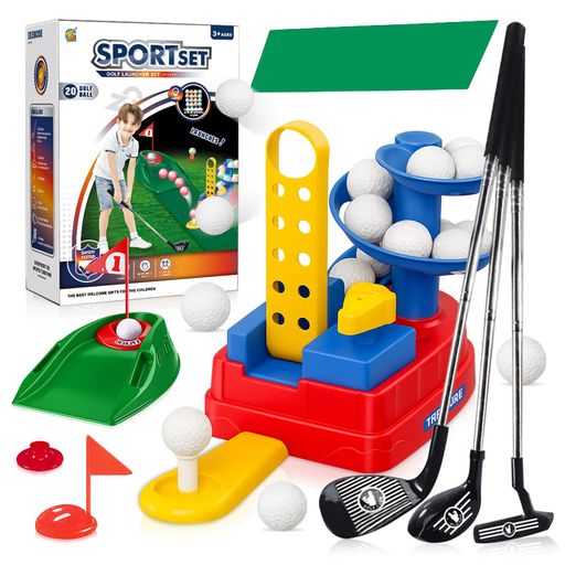 【セット内容】ゴルフ練習羽器(41*17.5*24cm)+カーペット(100*22cm)+トレーニング台(27.5*38*9cm)+ステンレス鋼棒*3個(高さ61.5cm)+ボール*20個。この子供用ゴルフセットは、子供のゴルフに関するゲー...
