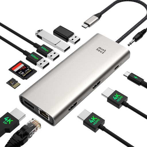 【⭐12-IN-1 USB Cドッキングステーション 】12-IN-1 USB-C ドッキングステーションは2つのHDMIポート(4K@60Hz)、DisplayPort(4K@144Hz)、USB 3.0(5Gbps)*2+USB 2.0...