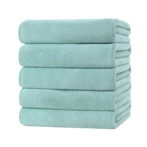 【バスタオル5枚セット】素材:マイクロファイバーサイズ:約60x120cmセット内容:グリーン5枚 【柔らかい肌触り】ふわふわで柔らかな肌触り、特別な高級マイクロファイバー素材を使用したタオルです。細番手の繊維が生み出すしなやかな触感で、大...