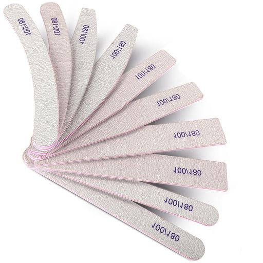 アクリルファイル:ジェルをオフする際に削ったり(サンディング)、スカルプなど人口爪の表面の形や長さを整える時に使われるネイルファイル10本セット(100/180グリット)。 さまざまな形状:半円形、三日月型、曲線形、ひし形や長方形があり、い...