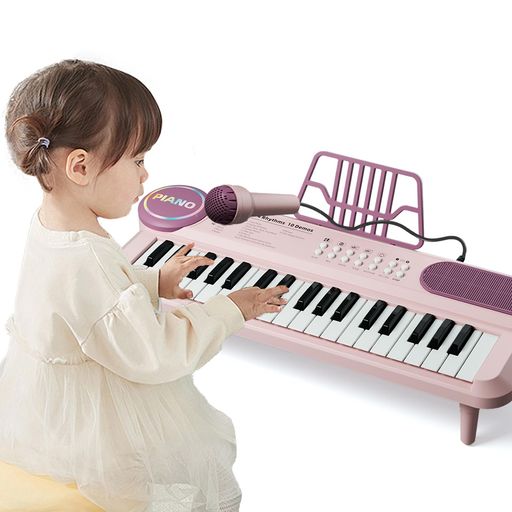 アップグレードされた子供用ピアノ鍵盤玩具: ピアノの外観、鍵盤、機能、スピーカーをアップグレードしました。ピンク色の外観は女の子への贈り物に最適です。37の黒鍵と白鍵は、5つの打楽器、4つの楽器、4つのリズム、10曲を追加するだけでなく、あ...