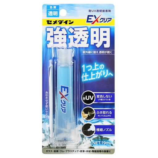 ガラス、金属、ゴム、プラスチック(アクリル・ポリカーボネード・塩化ビニル・PET・ABS・ポリスチレンなど)、皮革、木材、陶磁器の接着 耐UV透明接着剤で接着後の透明が続きます。 極細ノズルで細部にも塗布が可能となり、よりキレイに仕上げるこ...