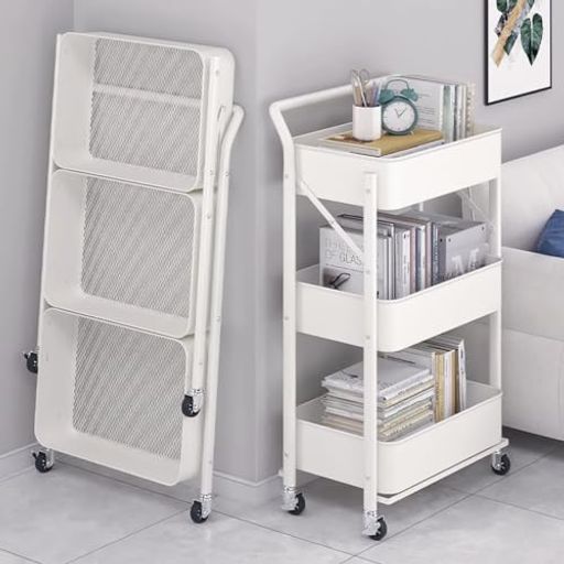 【折り畳み式ラック】折りたたみキッチンワゴンは普通の収納ワゴンとは異なり、面倒な組み立ては必要がありません。手間がかからず、キャスターとハンドルを簡単に付ければ、すぐに使用できます。使わないときにも、折りたたんで部屋の狭いスペースに収納する...