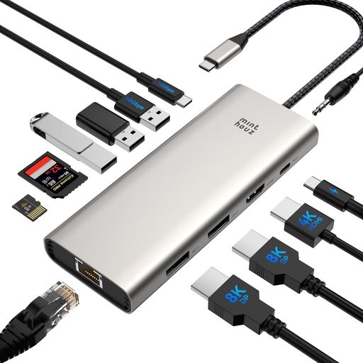 【⭐12-IN-1USBCドッキングステーション】12in1usbcドッキングステーションは、1*HDMIポートと2*DisplayPortを備え、8K/4K3画面出力をサポートします。PD100W高速充電、2.5GbpsLANイーサネット...
