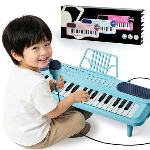 アップグレードピアノキーボードおもちゃ:ピアノの外観、鍵盤、機能、スピーカーをアップグレードしました。ブルーカラーのデザイン。37個の白黒鍵盤で演奏機会が広がり、さらに5種類の打楽器、4種類の楽器、4種類のリズム、10曲の楽曲を追加。音楽的...
