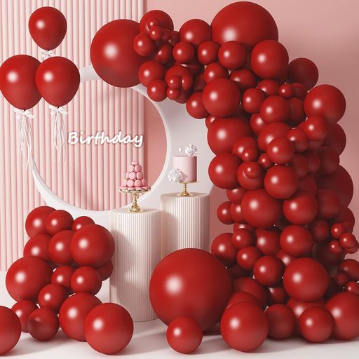 【🎈多彩なサイズで華やかなデコレーション】このルビーレッドバルーンアーチセットには、異なるサイズのバルーンが含まれています。45.72cmの巨大バルーン4個、30.48cmと25.4cmのバルーン各35個、12.7cmのミニ...