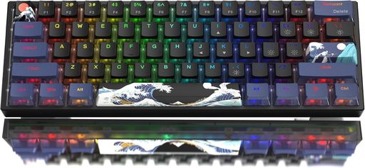 【神奈川アニメ60%キーボード】:テーマスタイルでこの60%キーボードをよりユニークにします。超定番神奈川アニメモチーフをゲーミングキーボードに取り入れたメカニカルキーボードWK61。表と裏のパターンが互いに反響し、それぞれのキーストローク...