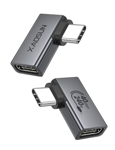 【L字型設計】USB4アダプター(Type-c-Type-c)の一端は直角端子で、コンセントやパソコンに繋いでも、ケーブルを無理やりに曲げる必要がなしで、スマホを横向きにして充電したり、ゲームしたり、スタンドやカバンに置いても便利になります...
