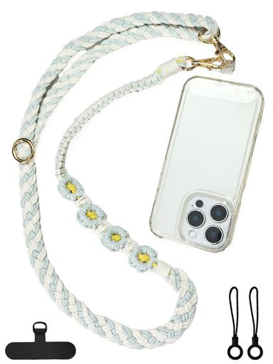 サイズ:スマホストラップは調整可能で、長さは86cmから138cmの範囲です。両側のフックの長さはそれぞれ4cmで、最大で146cmになります。また、1つの黒いストラップホルダーと1つの透明なストラップホルダーが含まれており、サイズはそれぞ...