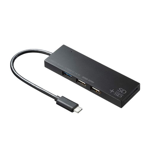 USB3.1/3.0x1ポート、USB2.0x2ポートのコンボハブにSDカードスロットとmicroSDカードスロットが付いた便利なハブです。 Type-Cコネクタ搭載で、Type-Cポートを搭載したパソコンなどで使用できます。 ワイヤレスマ...
