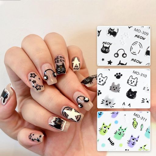 かわいい猫のデザイン:かわいらしい猫のモチーフが特徴で、ネイルアートやDIYプロジェクトに愛らしいキャラクターを加えます。 立体感のある3Dネイルアート:3D効果のあるネイルシールは、平面のステッカーよりも立体感があり、指先やプロジェクトに...