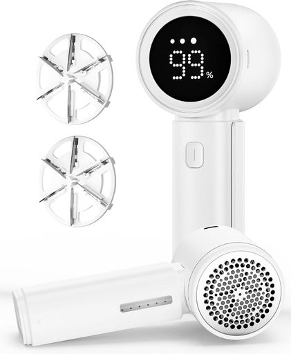 【3段階調整&amp;LED画面の毛玉取り器】この毛玉取り電動モデルは、3段階の速度調節と明瞭なLEDデジタル画面を搭載。電源ボタンで簡単に切り替え可能で、シルクから厚手のコートまで、素材に応じた最適なけだま取りを実現します。バッテリー残量...
