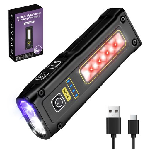 多機能3in1EDC懐中電灯:LED明るい白色光、UV395nmブラックライト、COBホワイト/レッドサイドライトが付属しています。緊急時に使える便利な入出力デュアルポート設計。長さはわずか3.8インチで、旅行に持っていくのに十分な小ささで...