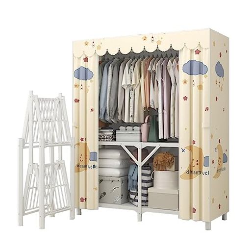 【ワードローブ組み立て不要】簡単な設計で、わずか数分でのセットアップ。ヘビーデューティースチールフレームと耐久性のあるオックスフォード布で作られたこのクローゼットは、スペースを省くための完璧な商品です。 【カバー付き&amp;大容量】本品は...