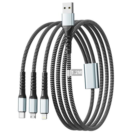 [充電ケーブル3in1]本製品は3in1充電ケーブル、マルチヘッド充電線です。1本の充電コード3in1で3つのケーブルを置き換え、1本のケーブルで3つの異なるポートのニーズに対応します。このUSBマルチチャージャーケーブルには、iPhone...