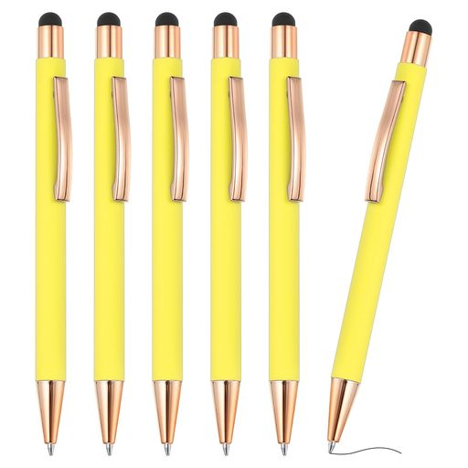カラー:イエロー;素材:メタル;ペン先サイズ:1mm;長さ:138mm;本体直径:10mm;梱包リスト:スタイラス先端付きインクペン6本 特長:当社のスタイラス付きペンは、片側に黒インクボールペン、もう片側にタッチスクリーン用スタイラスを備...