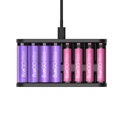【8スロット独立充電】単3形(AA)・単4形(AAA)・10500・12500サイズの充電池に対応。1~8本を同時にセットでき、各スロットを個別に制御するため、必要な本数だけでも充電できます。 【幅広い充電池に対応】Ni-MH、Ni-Cd、...