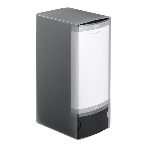 ブルーレイディスクの収納に対応した凹凸が少なく柔らかい不織布を採用しました。 30枚スピンドルなら4個分、50枚入りスピンドルなら2個分収納できる128枚収納です。 不織布にはディスクを出し入れしやすい切れ込みと、飛び出しを防ぐサイドストッ...