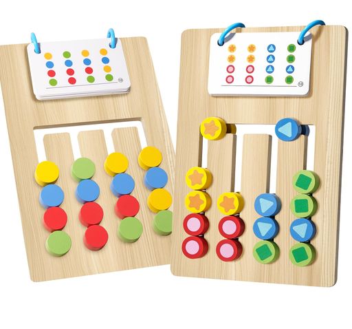 【両面で遊びながら学べるパズル】表面はカラーマッチ、裏面は形合わせ。1台で2通りの遊びが楽しめ、お子様の「色彩感覚」「形状認識」「論理的思考」を自然に育みます。遊びながら脳を活性化する、モンテッソーリ教育の理想的な知育玩具です。20枚の両面...