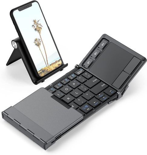 【折りたたみBluetoothキーボード・コンパクト設計】iCleverBK08は三つ折り設計の折りたたみBluetoothキーボードです。一般的なトラベルキーボードより約20%小型で、ポケットやバッグに収納しやすいコンパクトサイズ。スマー...
