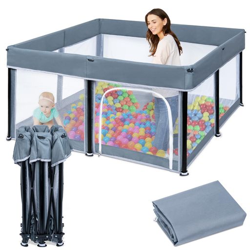 【スーパービッグベビーサークル】サイズ:127*127*65cm、色:グレー、本体材料:エコ150Dプレミアムオックスフォード布+合金鋼管+ABSコネクタ、製品重量:約7kg、適用年齢:0~5歳まで。 【高品質の素材】柔らかいオックスフォー...