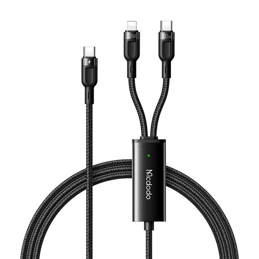 100W二合一急速充電ケーブル:Lightning専用出力20W、Type-C専用出力100W。スマートフォンとノートパソコンの同時急速充電に対応。 デュアルポート同時充電:双方のポートを同時に使用することで、80W+20Wの高出力充電が可...