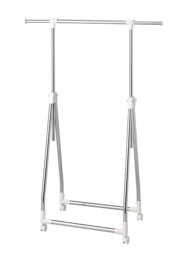 製品サイズ:(約)幅60.5~99.5x奥行48x高さ95~160cm、折りたたみサイズ/60.5x11x97cm 製品重量:(約)2.43kg 素材・材質:パイプ/スチール(クロムメッキ)、ジョイント・キャスター/ポリプロピレン 耐荷重:...
