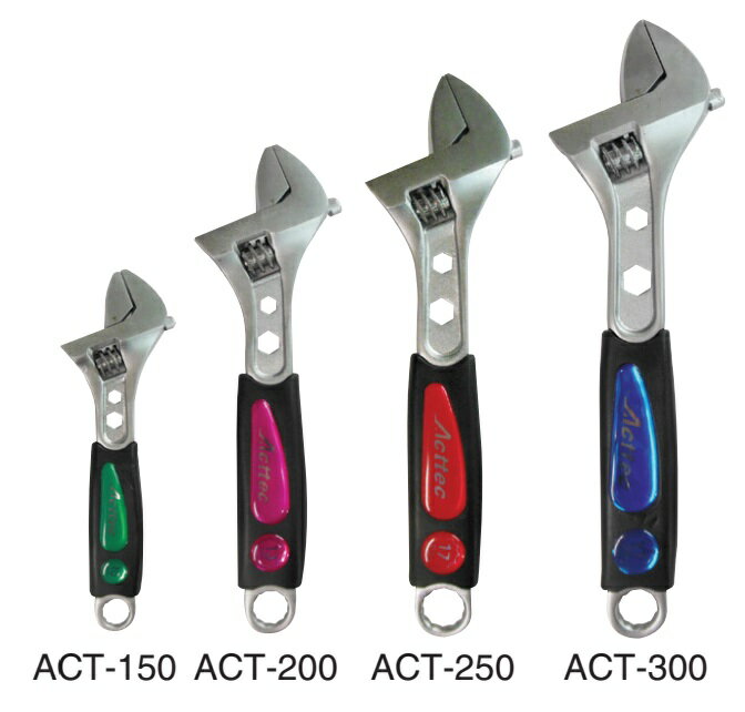 柄部分にメガネレンチ付でとても便利！ 品番サイズ最大口開きメガネレンチサイズ重量 ACT-150150mm25mm10mm139g ACT-200200mm30mm13mm258g ACT-250250mm35mm17mm397g ACT-...