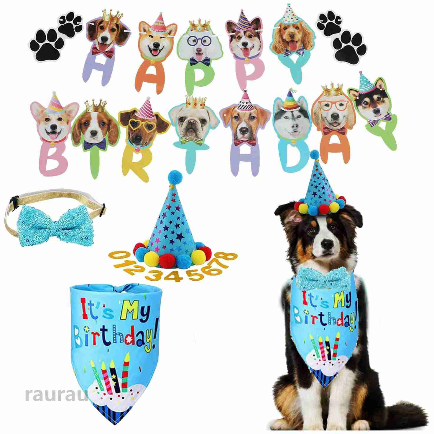 1セットペットの犬パーティー装飾用品 犬のバナーの誕生日 犬の誕生日ケーキの飾り付け ケーキトッパー ケーキ トッパー 犬のケーキのデコレーション 犬の誕生日バナー ゲストに思い出に残る思い出を作る素晴らしい装飾。 誕生日パーティーの装飾:...
