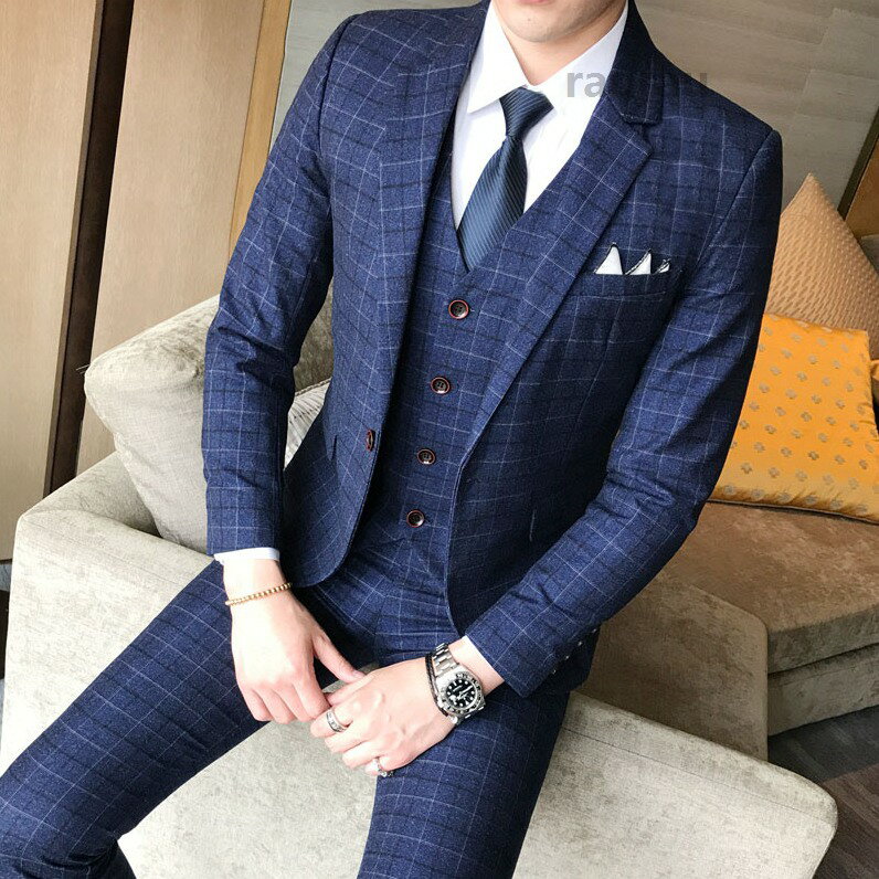 スーツ メンズ おしゃれ オシャレ ビジネス スリーピース 3点セット フォーマル 結婚式 チェック カジュアルスーツ 細身 通勤 かっこいい 2194 数量限定!残りわずか!在庫切れの可能性あり！メーカー希望小売価格はメーカーカタログに基...
