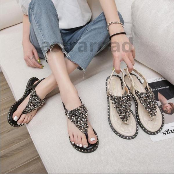 サンダル レディース 春夏 履きやすい フラットサンダル グラディエーター トングサンダル 美脚 ビーチサンダル キラキラ 夏▼素材PU▼カラーブラック、ベージュ▼サイズ22.5-26.5▼注意事項※モニターの発色の具合によって実際のものと...