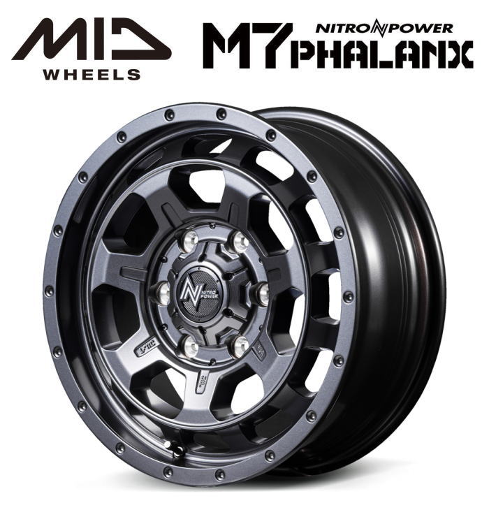 ホイール名 NITRO POWER　M7 PHALANX　M7 ファランクス サイズ 16インチ　6.5J　+38　6/139.7 カラー バレルブラック センターボア径 φ106.1 工法 鋳造1ピースホイール 安全基準 JWL（800K...