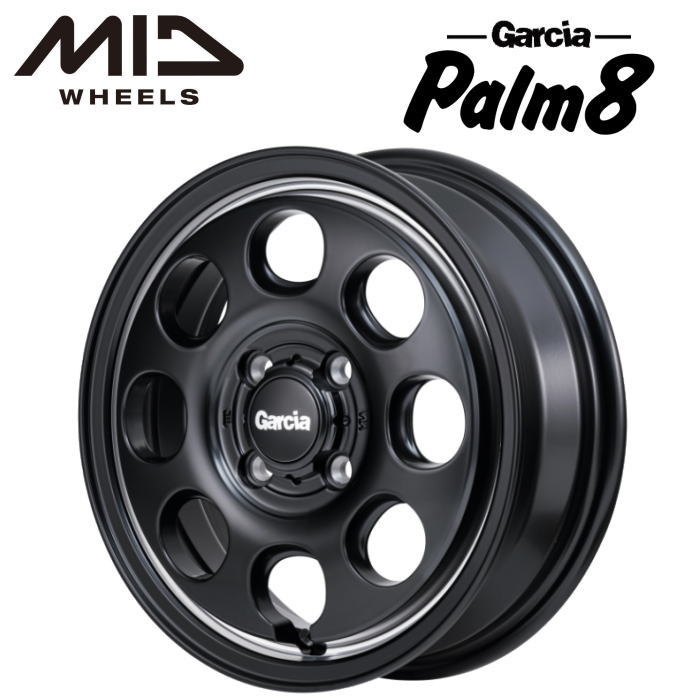 ホイール名 GARCIA　Palm8 パーム8 サイズ 14インチ　4.5J　+45　4/100 カラー セミグロスブラック/ヴァーレイポリッシュ センターボア径 φ67.1 工法 鋳造1ピースホイール 安全基準 JWL（500KG）　VI...