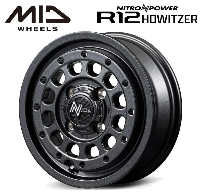 ホイール名 NITRO POWER　R12 HOWITZER　R12 ハウザー サイズ 12インチ　4J　+42　4/100　※注意　ディスク突起：9.9mm カラー バレルブラック センターボア径 φ67.1 工法 鋳造1ピースホイール ...