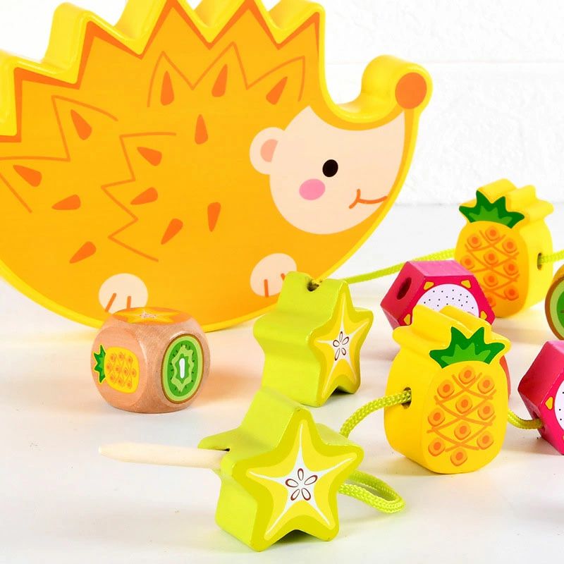 木製 動物積み木 フルーツ積み木 ブロック ハリネズミ バランス スタッキング 平衡ゲーム モンテッソーリ 並べ替え 知育玩具 幼児用 子供 女の子 男の子 プレゼント プレゼント 親はあなたの子供にゲームをプレイして参加するように教え、一...