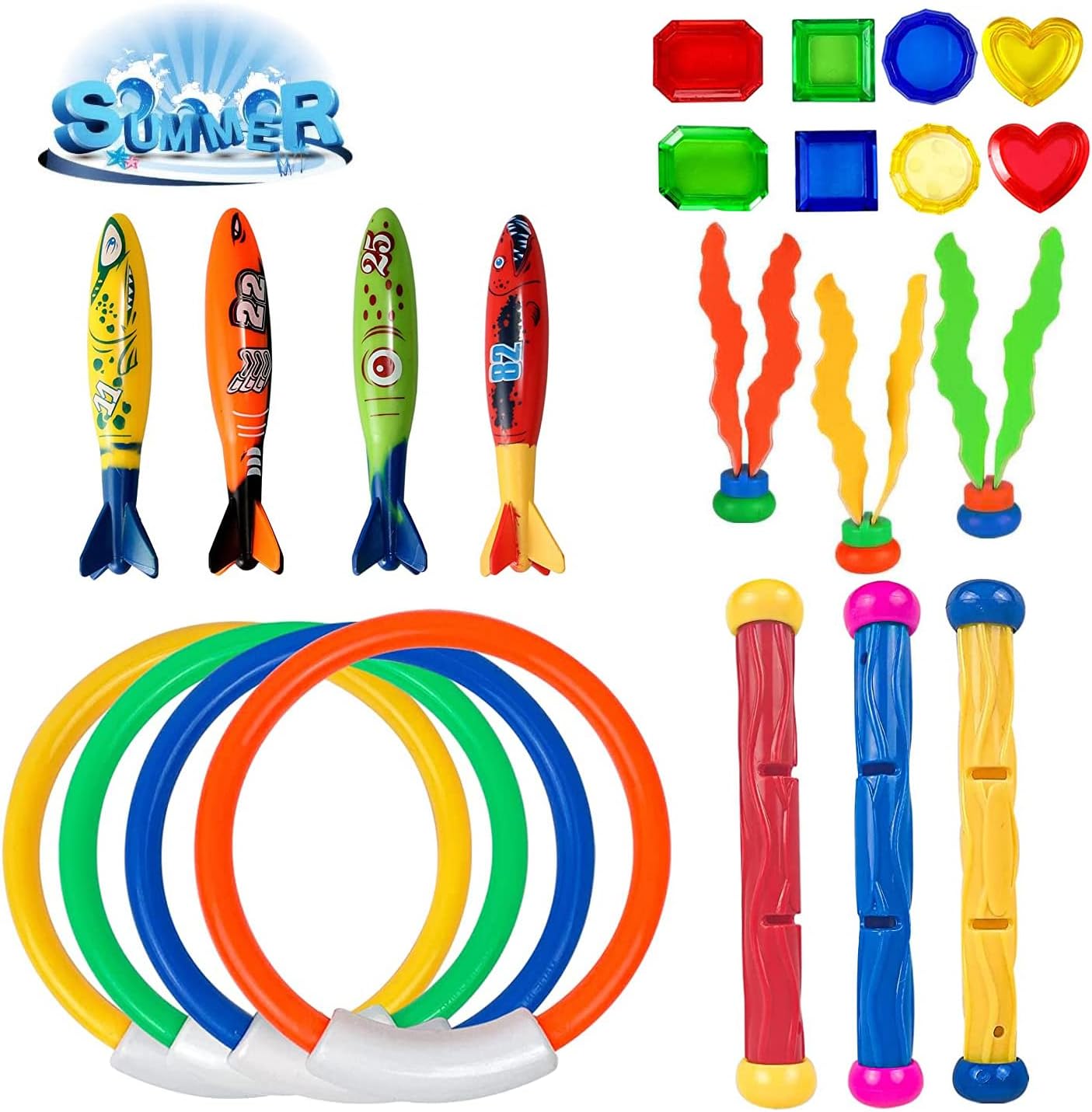 ダイビングおもちゃセット】水泳用おもちゃはあなたの夏のプールに多くの楽しみをもたらし、スイミング おもちゃをキャッチするプールに泳いで、何度もそれを繰り返し、水泳訓練の目的があります。 【持ち運びが簡単】あなたはそれらを浴槽、プール、ビーチ...