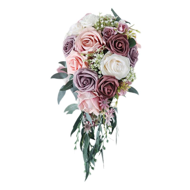 【ウェディングブーケ】: フェイクフラワーブーケは、結婚式の花嫁や花嫁介添人が花を持つのに適しており、ロマンチックで素朴な結婚式を演出します。【高品質素材】: 人工ブライダルブーケは高品質のシルクフラワー素材で作られており、色彩彩度が高く美...