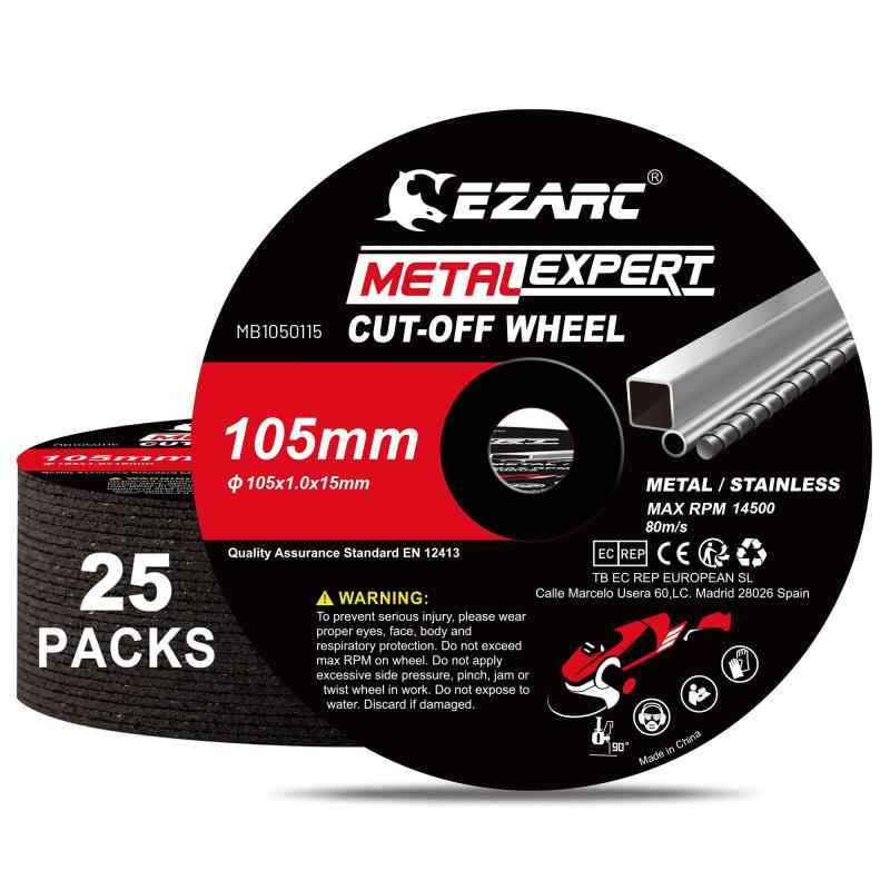 EZARC 切断砥石 グラインダー 刃 105mm 1mm超薄型 鉄工用 105x1x15mm 炭素鋼・ステンレス・鉄・銅 25枚入【極薄デザイン】EZARC極薄切断砥石の厚みは1mmで、迅速かつバリのない切断が実現できます。【長寿命】当グ...