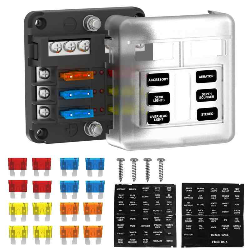 6ウェイブレードヒューズブロック 12V/24V ATO/ATCヒューズブロック 16ヒューズLEDインジケータ付き 車、ボート、RV車、トラック用【機能】—— ヒューズボックスは 12 ボルトから 32 ボルトの電圧に適用でき、総容量は ...