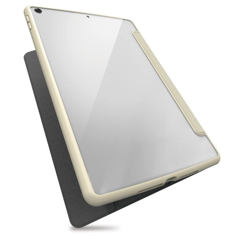 エレコム iPad 10.2 第9/8/7世代 (2021/2020/2019年) ケース TOUGH SLIM 三つ折りスタンド フレームカラー 背面クリア アイボリー TB-A21RTSLFCIV側面に弾力性のあるTPU素材を、背面に指...