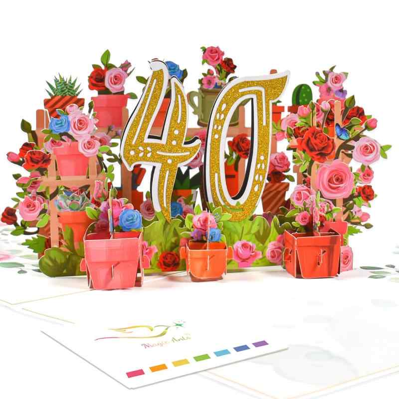 Magic Ants 40周年記念カード バースデーカード 結婚40周年記念カード 立体グリーティングカード 40歳バースデーカード お祝いカード バラの花束付き (40)🎁手作りギフト - Magic Ants カードは高...