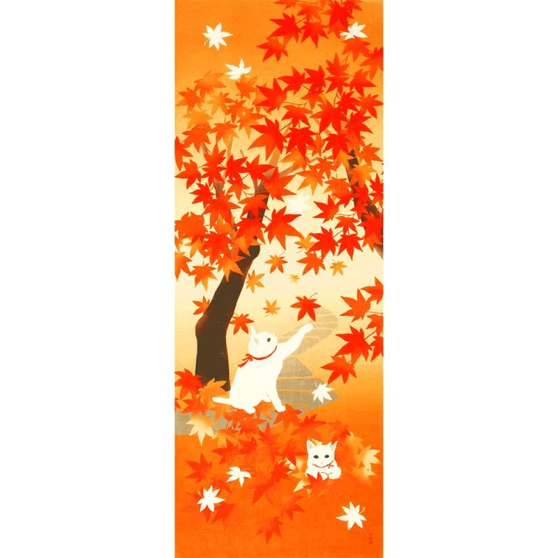 濱文様 絵てぬぐい 紅葉遊び素材：綿100%サイズ：34cm×90cm濱文様のてぬぐいは、横浜伝統の型染め手法である「捺染(なっせん)」で染め上げていますタペストリーや壁にかけてインテリアとしてもご利用くださいてぬぐいの両端は従前どおりに切...