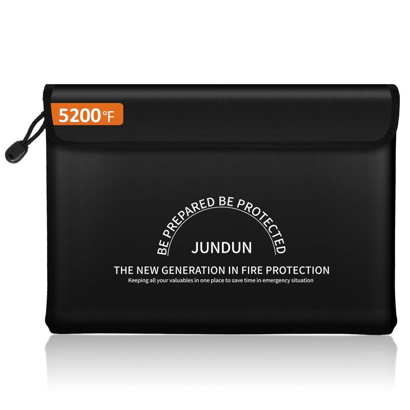 JUNDUN耐火バッグ、2871℃断熱耐火ケース、36x26 cm防水耐火書類、8層厚く耐火ストレージバッグポーチジッパー付き書類、現金、お金用