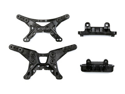 本製品はキット標準樹脂のガラス入りナイロンに比べ、耐久性と剛性に優れたカーボン繊維入りナイロンを採用しました。高剛性のダンパーステーはショックアブゾーバーからの大きな入力も確実に受け止めます。また強化されたサスマウントもサスペンションアーム...