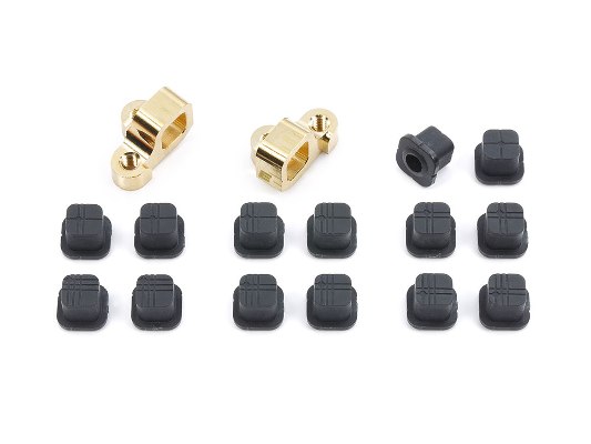 【 RCカーの性能アップやセッティングに役立つパーツです 】 アルミに比べて重いブラス(真ちゅう)製のため、ウエイトとしても機能するサスマウント。付属の樹脂製ブッシュにより、トー角、車幅、ロールセンター、スキッド角の変更も手軽です。 ※ブラ...