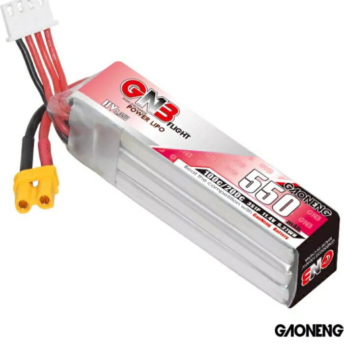 GNBLIPO　550m3S11.4V100C　ハイレート・ハイボルテージLIPO GNBLIPOシリーズは使用目的にベストマッチのハイパフォーマンスバッテリーです。弊社で取り扱いのヘリコプターや飛行機などの使用目的に合わせたセレクトバッテ...