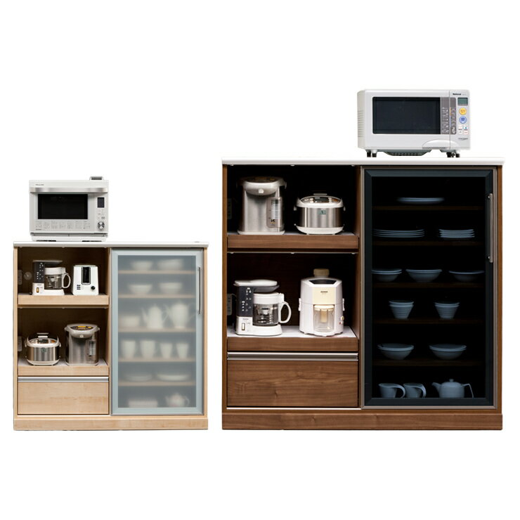 素材：MDF・強化紙商品サイズ：W120×D48.5×H115重量：65生産国：日本製備考：完成品特徴：115高なので家電も食器も収納力抜群です特徴2：引出しは奥の物も取り出しやすいフルオープンレールを使用【代引きについて】こちらの商品は、...